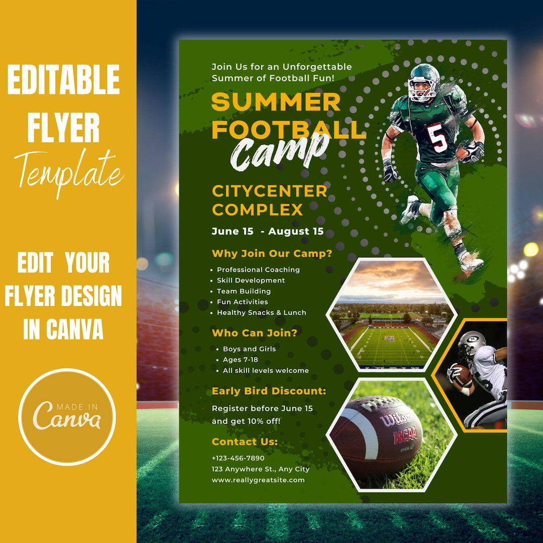 Editable Summer Football Camp Flyer Template | Sports Summer Camp ...
