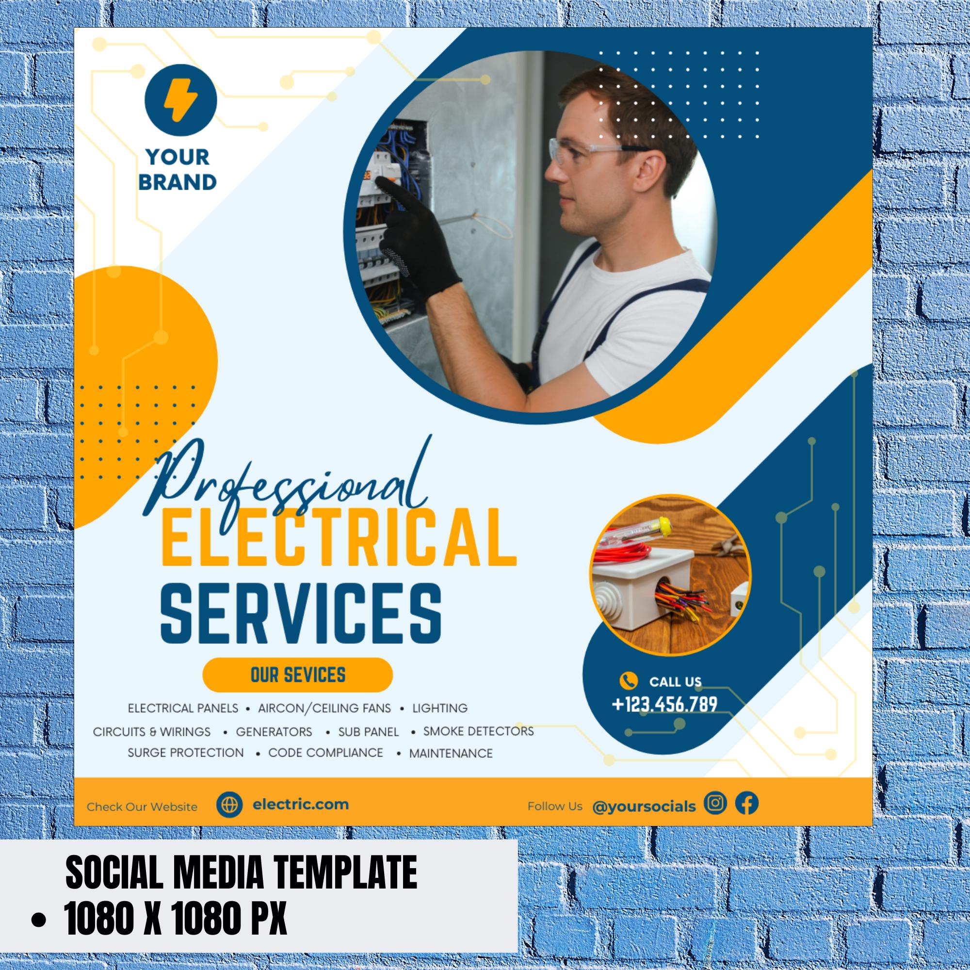 Electrical Services Flyer Template. Electrician Digital Ad for Social ...