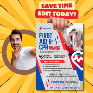 CPR Training Flyer Template: Editable Emergency Medical Poster (canva ...