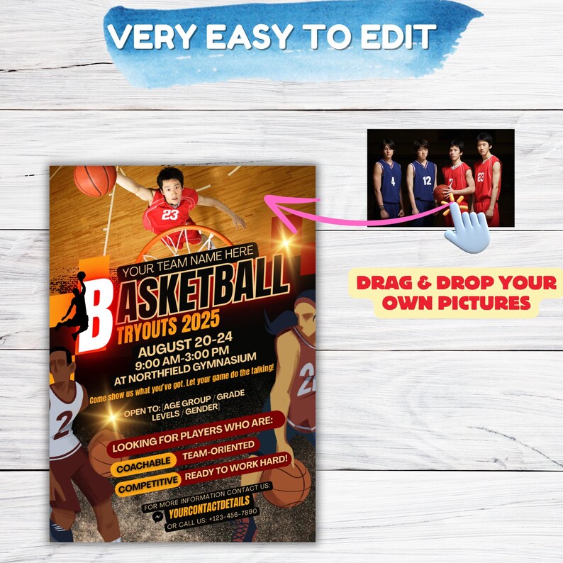 Basketball Tryout Flyer Template: Editable Sports Poster (canva A4 ...