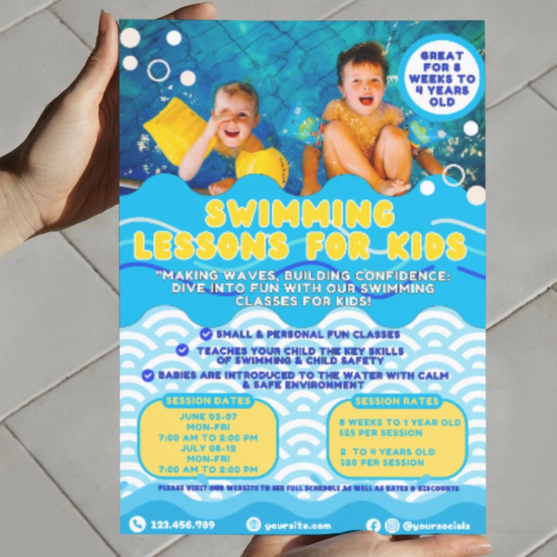 Kids Swimming Lesson Flyer Template: Editable Canva Design - Etsy