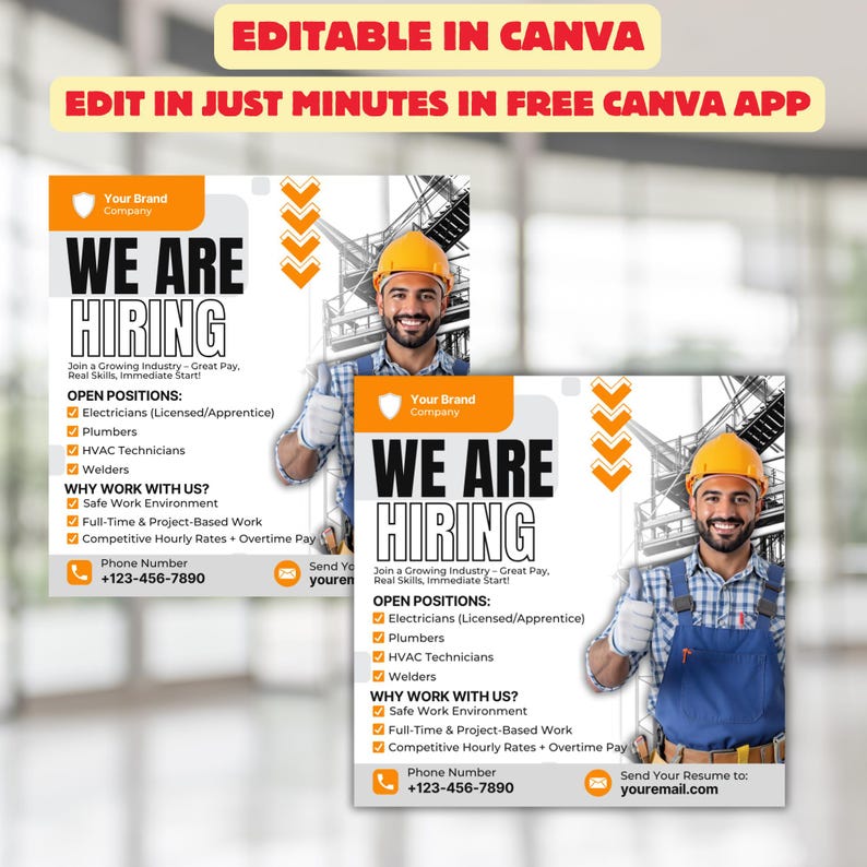 Skilled Trades Hiring Flyer Template: Editable Construction Recruitment ...