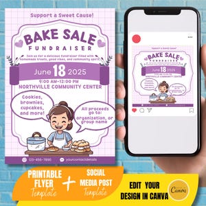 Bake Sale Fundraiser Flyer Template | Editable, Printable and Social ...
