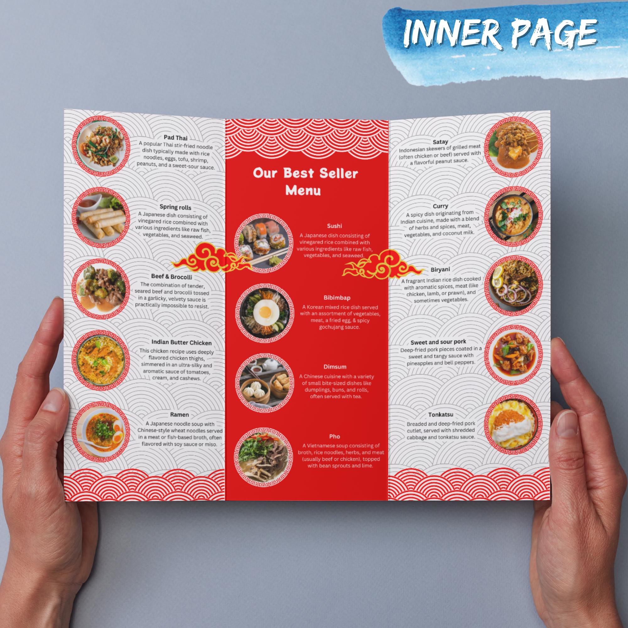 Asian Restaurant Menu Design - Trifold Template. Editable Premade Canva ...