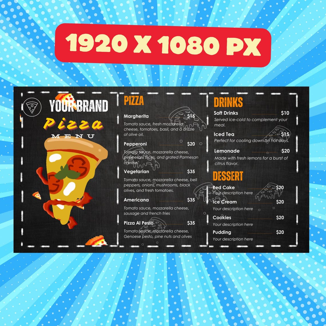 Digital Animated Pizza Menu Board Template - Customizable Design ...