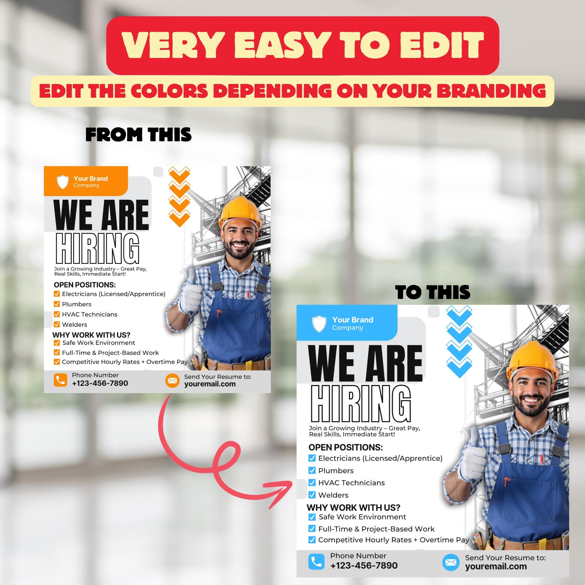 Skilled Trades Hiring Flyer Template: Editable Construction Recruitment ...