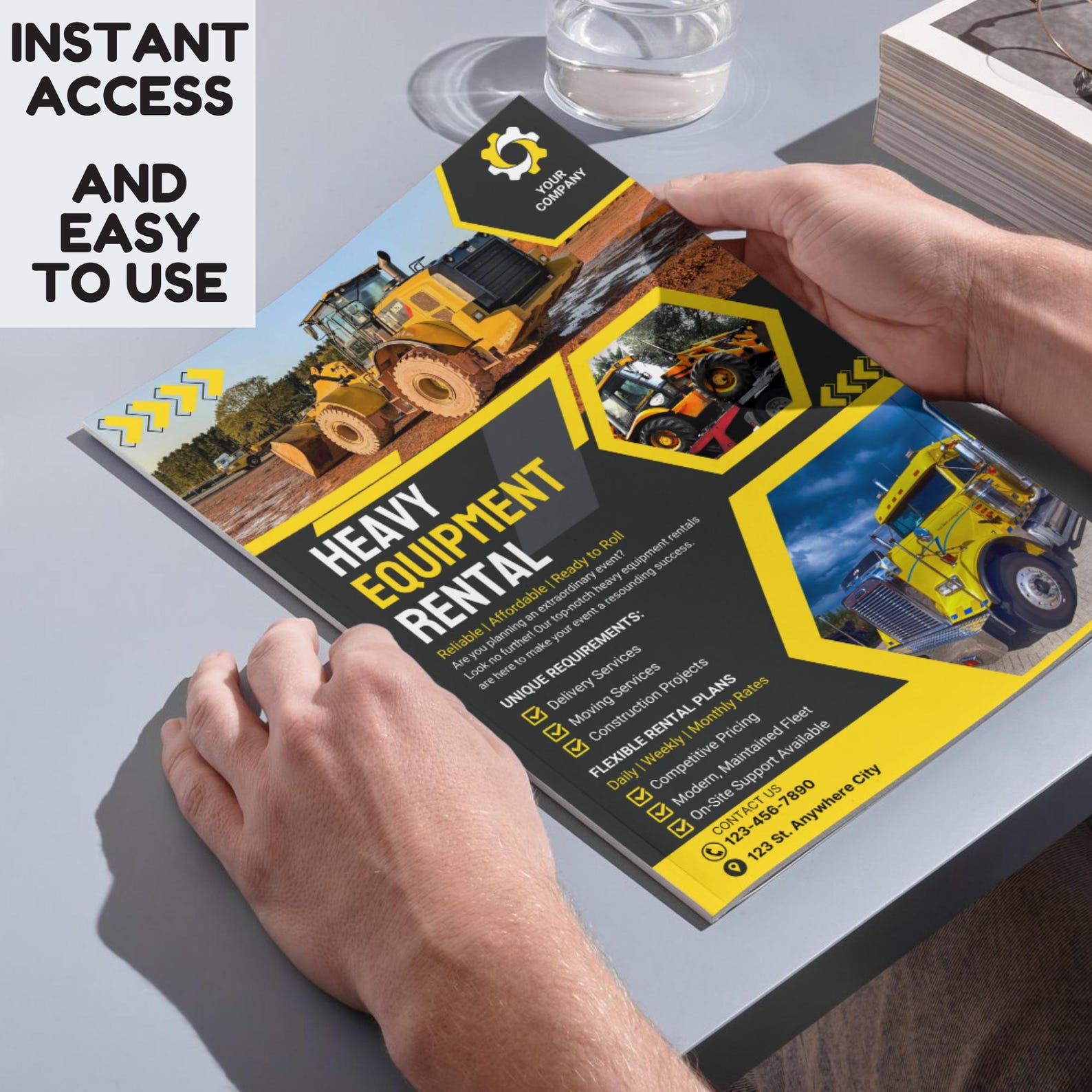 Heavy Equipment Rental Flyer Template Design | Editable Construction ...