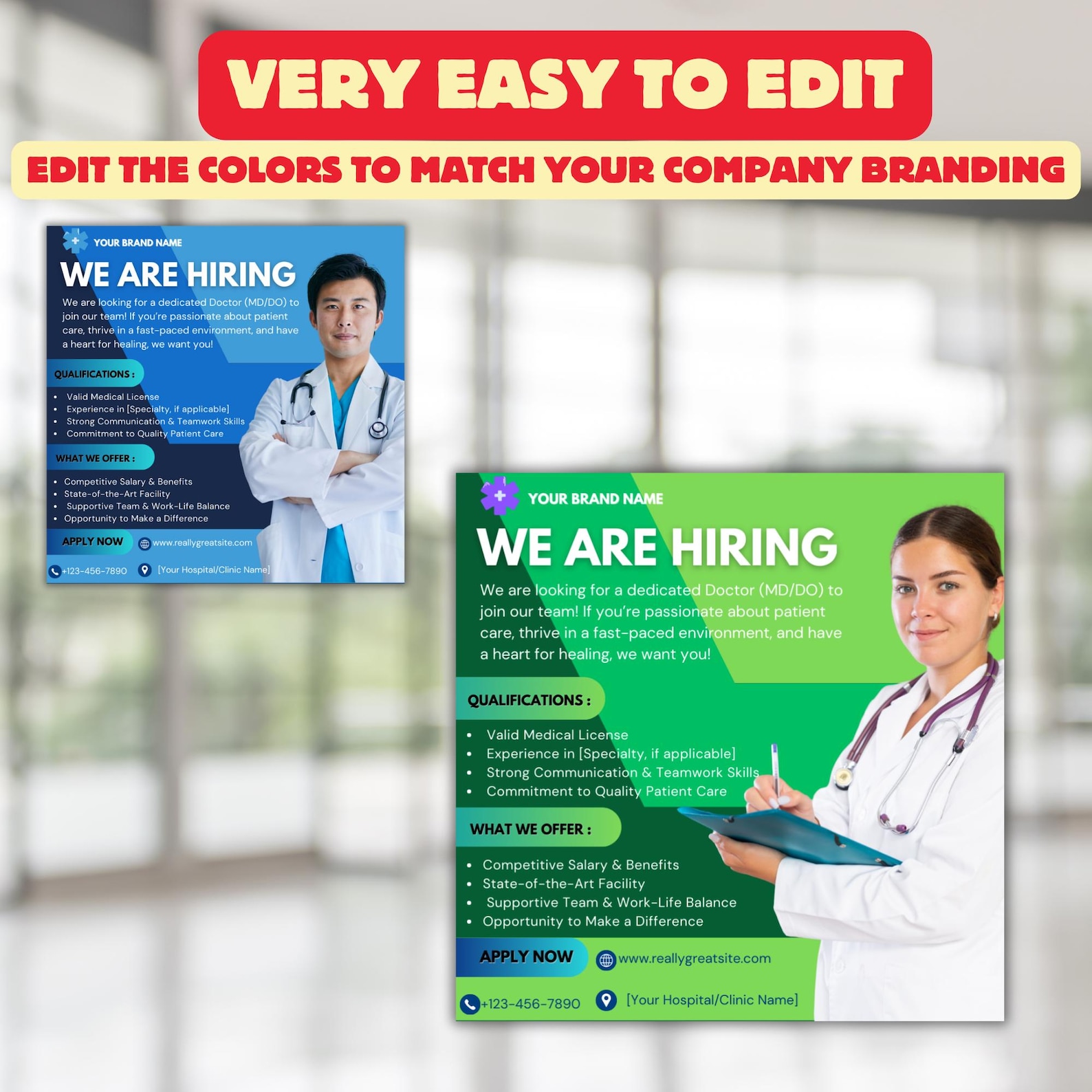 Doctor Hiring Flyer Template: Editable Medical Recruitment Poster ...