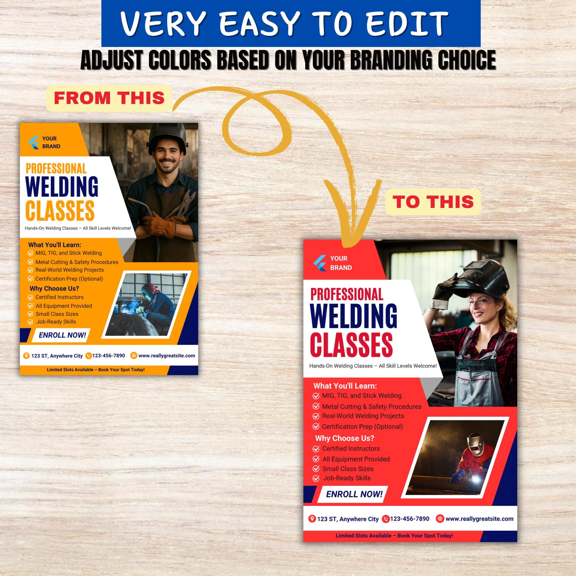 Welding Classes Flyer Template: Editable Canva Design for Trade Schools ...