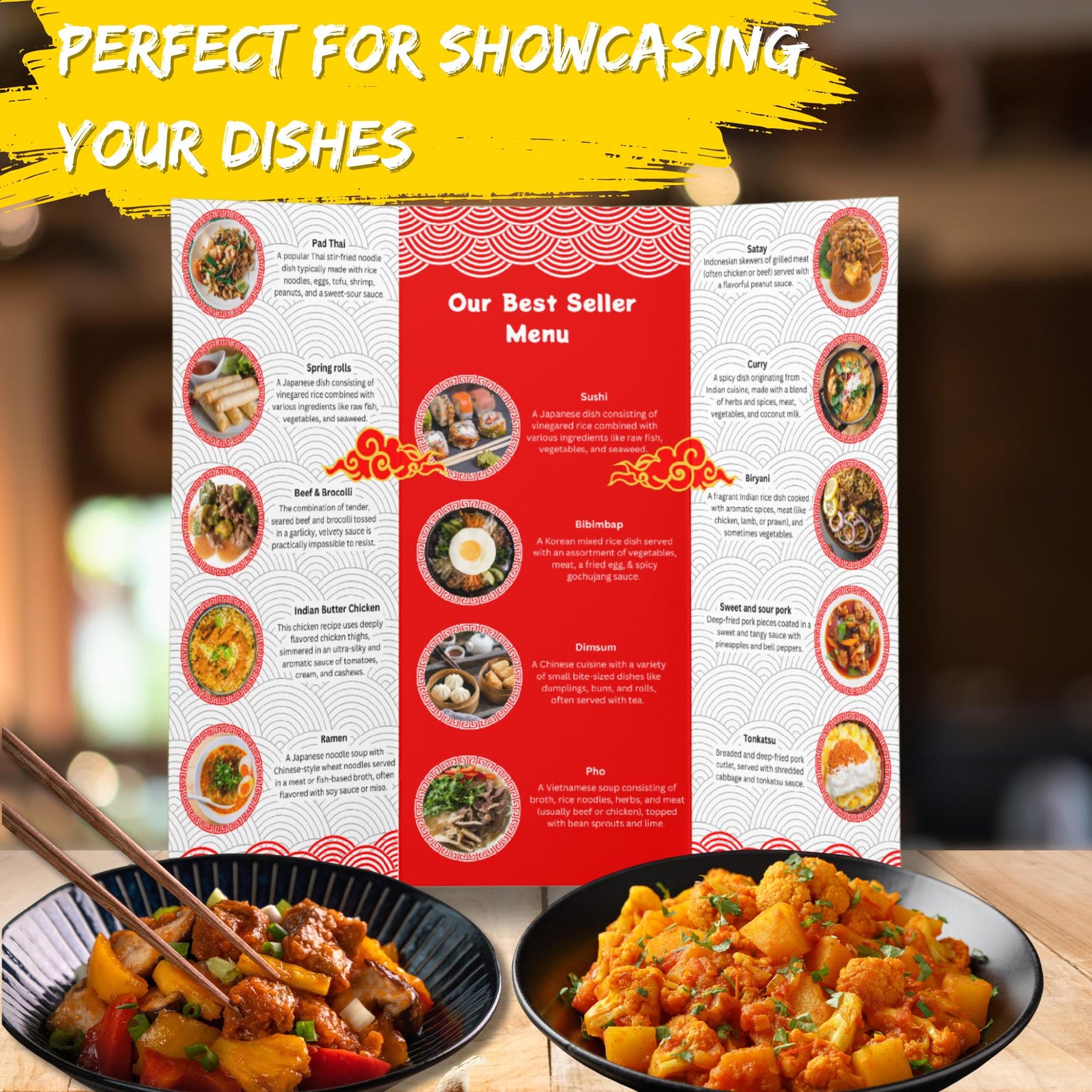 Asian Restaurant Menu Design - Trifold Template. Editable Premade Canva ...