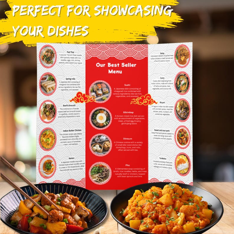 Asian Restaurant Menu Design - Trifold Template. Editable Premade Canva ...