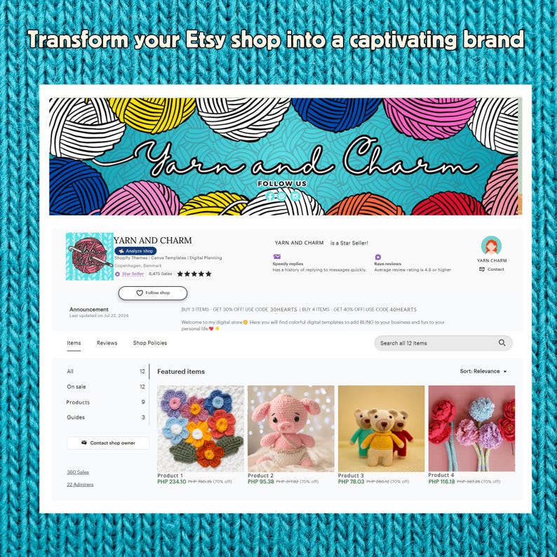 Crochet Shop Branding Kit: Etsy Banner & Icon Templates (canva) - Etsy