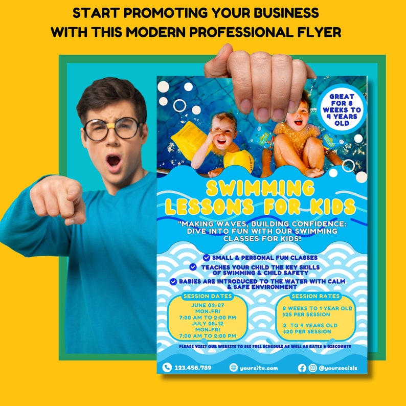 Kids Swimming Lesson Flyer Template: Editable Canva Design - Etsy