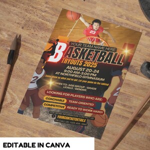 Basketball Tryout Flyer Template: Editable Sports Poster (canva A4 ...