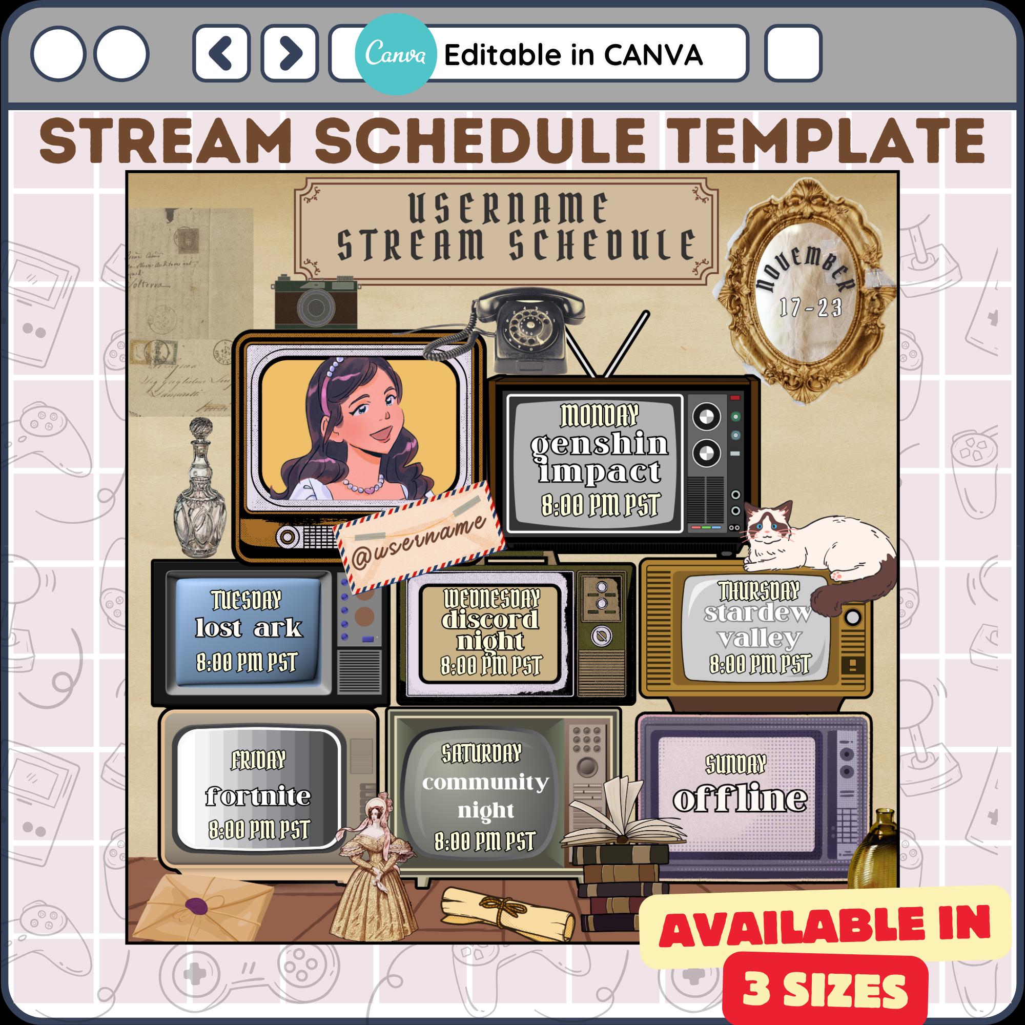 Editable Stream Schedule Template for Twitch, Youtube, and Gaming ...