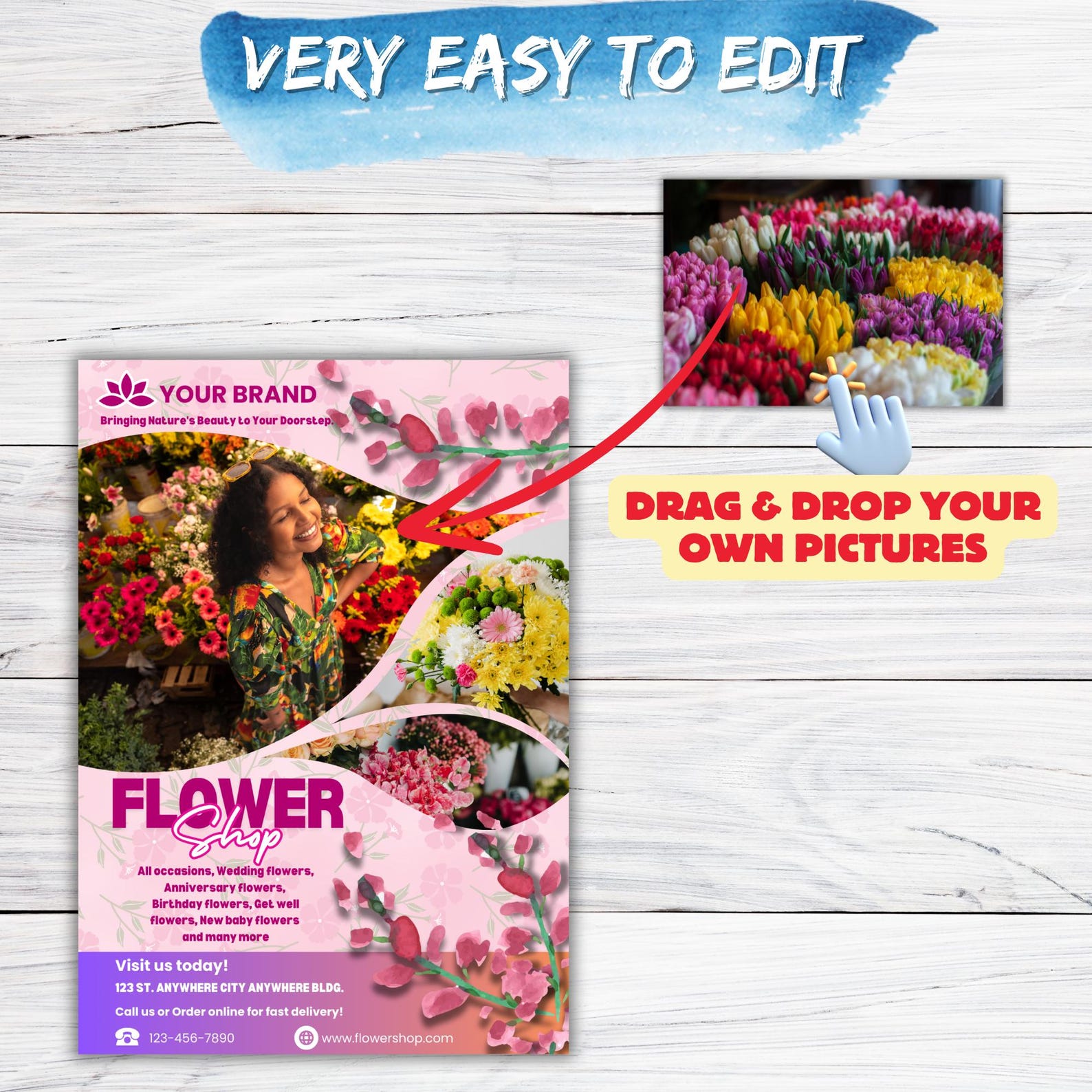 Flower Shop Flyer Template: Printable Canva Design (instant Download ...