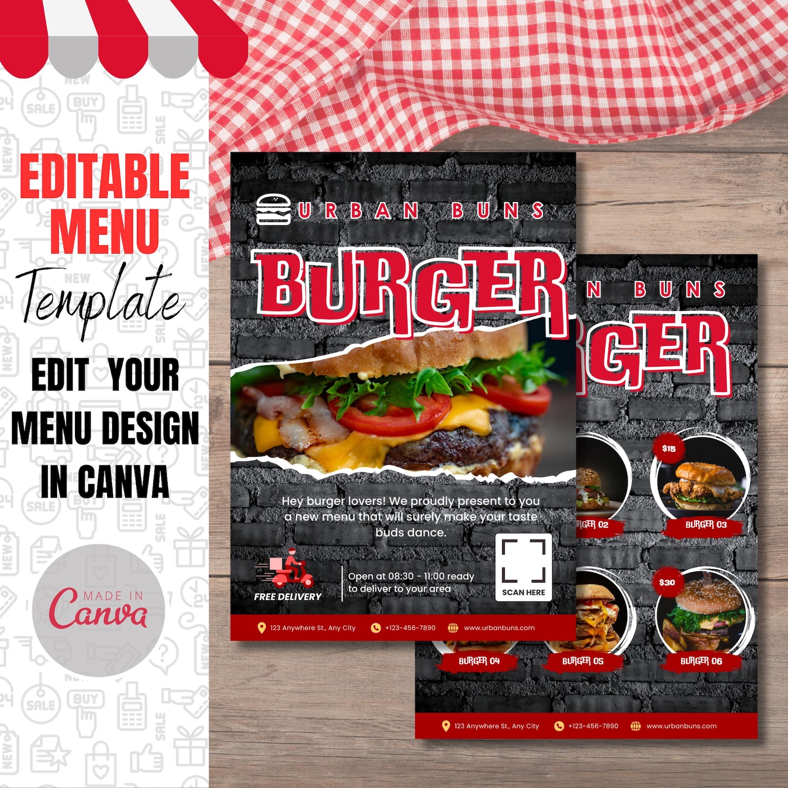 Burger Menu Flyer Template: Customizable Restaurant Design (digital ...