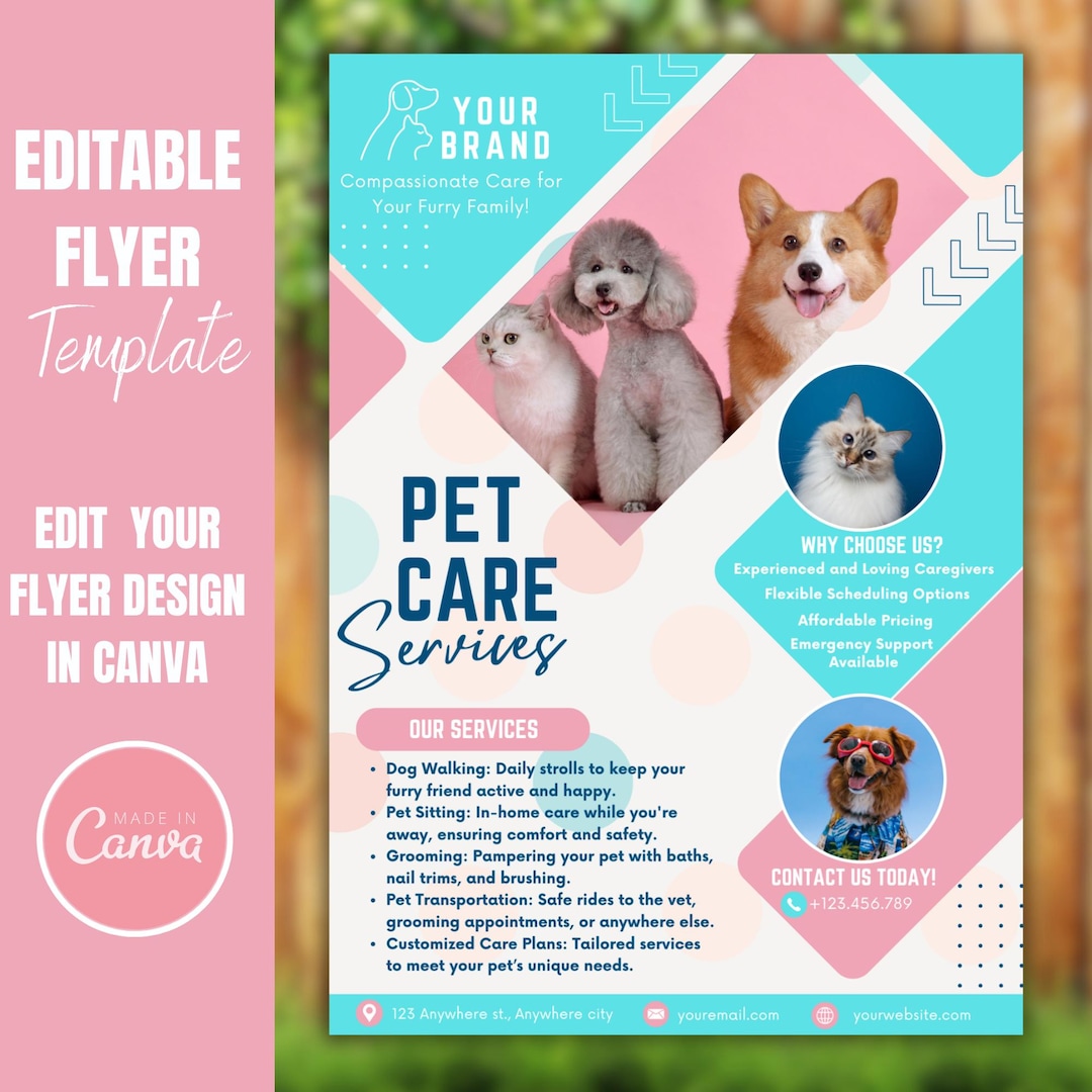 Pet Services Flyer Template. Editable Flyer Design Template for Pet ...