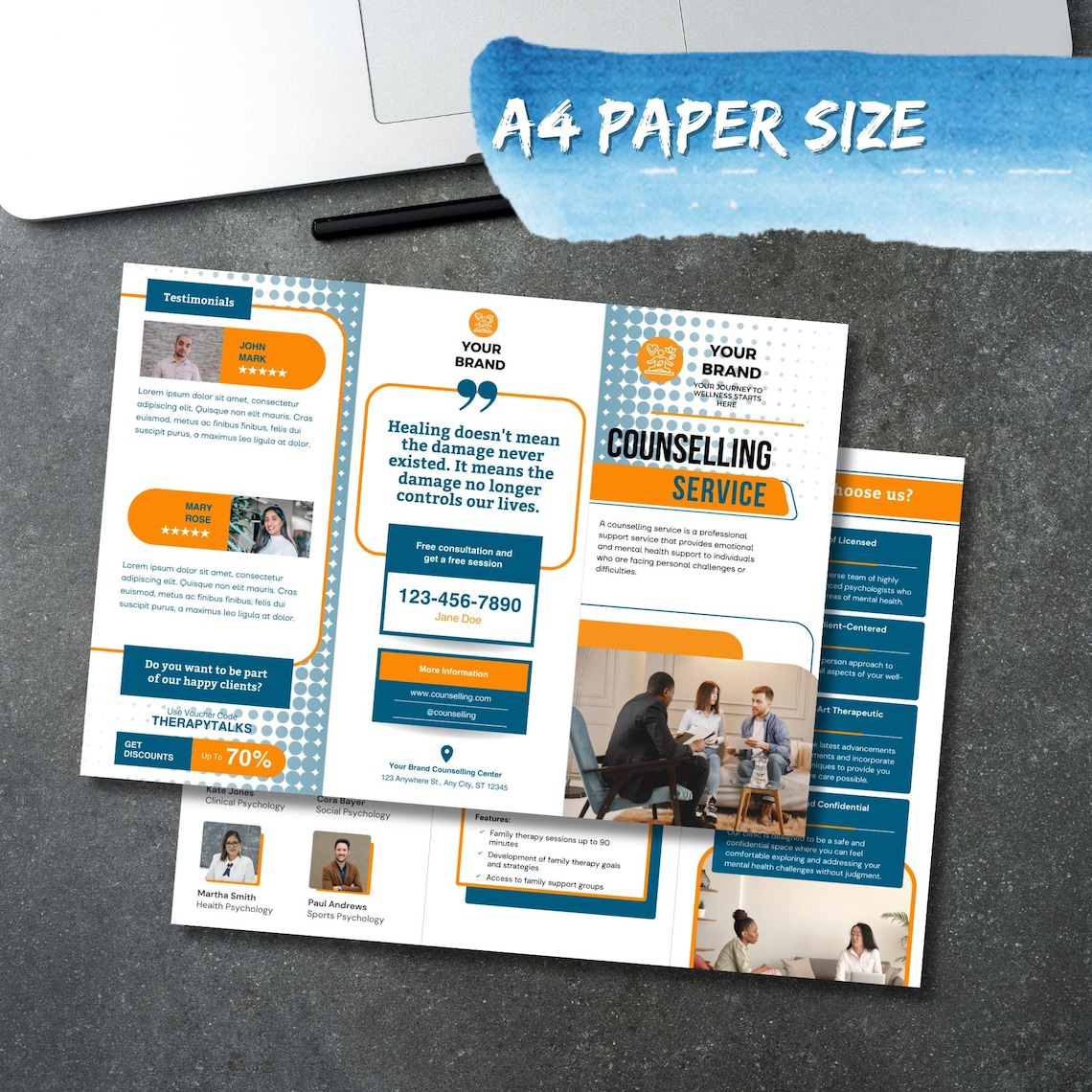Editable Trifold Counseling Brochure Template: Canva Design (instant ...