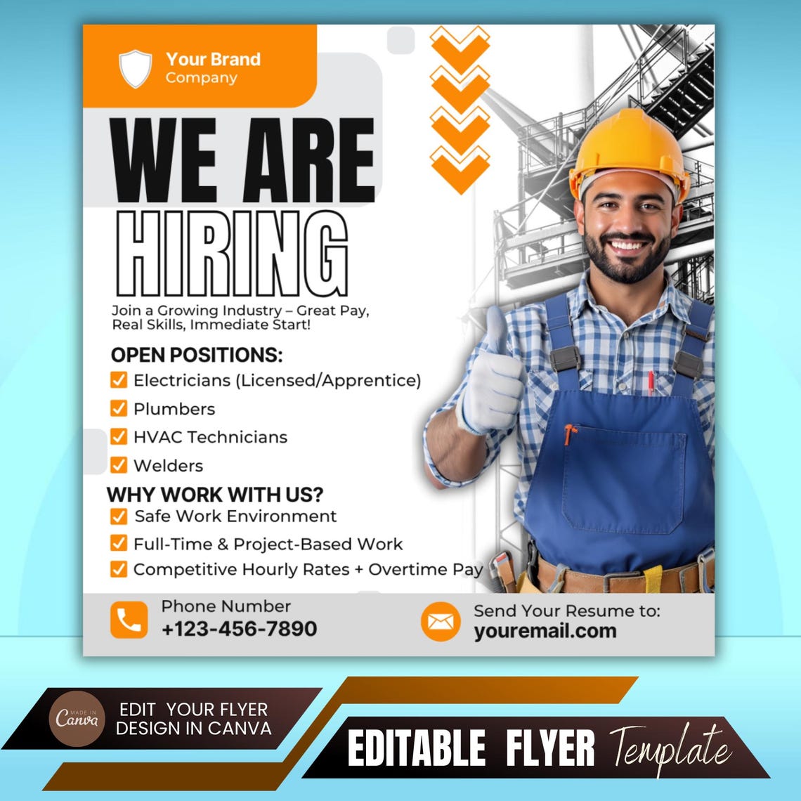 Skilled Trades Hiring Flyer Template: Editable Construction Recruitment ...