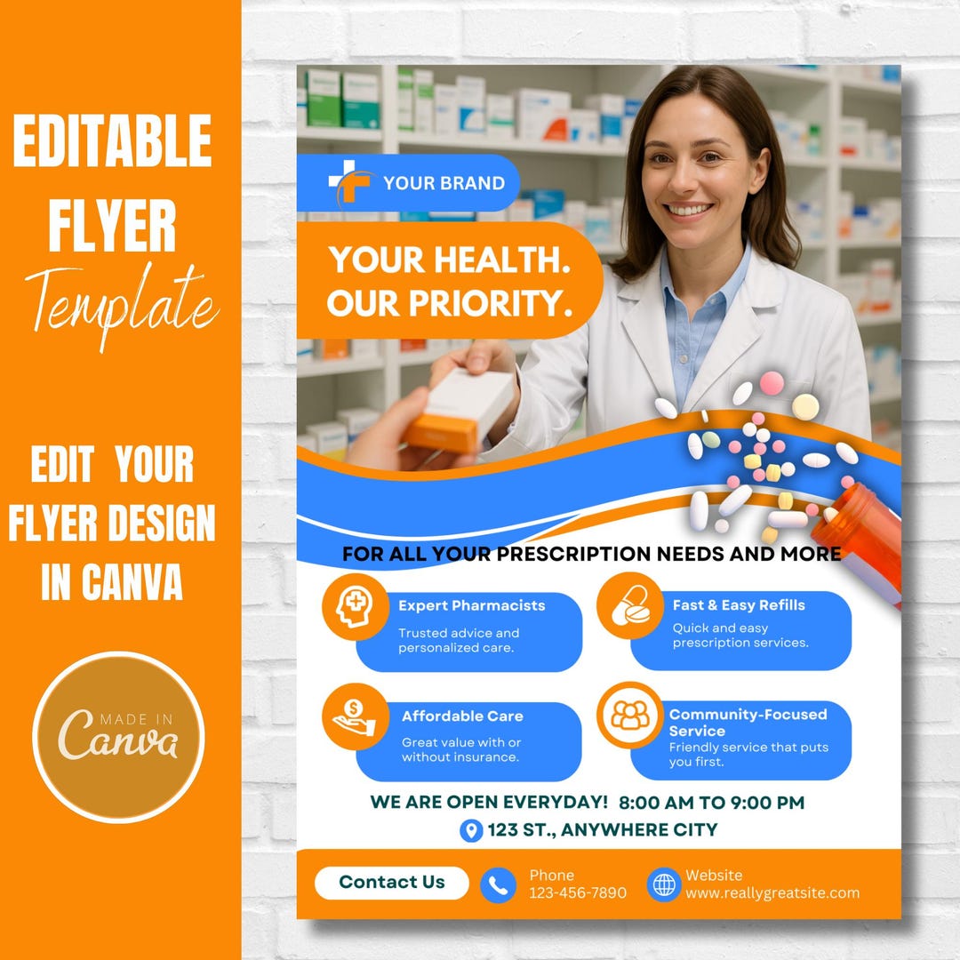 Pharmacy Flyer Template: Editable Canva Design (A4 & A5) - Etsy