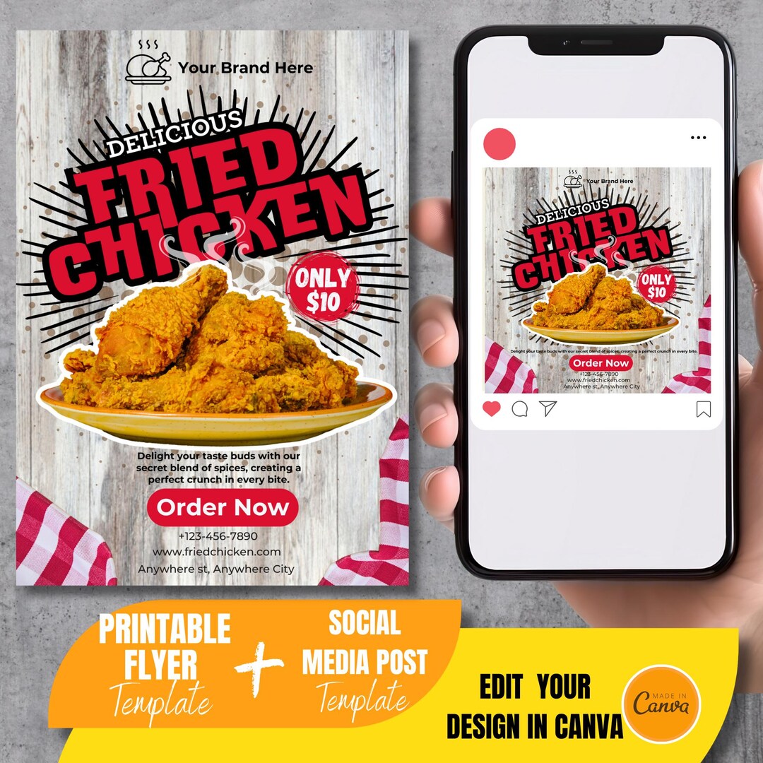 Fried Chicken Promo Flyer Template. Premade Flyer Canva Design ...