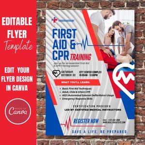 CPR Training Flyer Template: Editable Emergency Medical Poster (canva ...