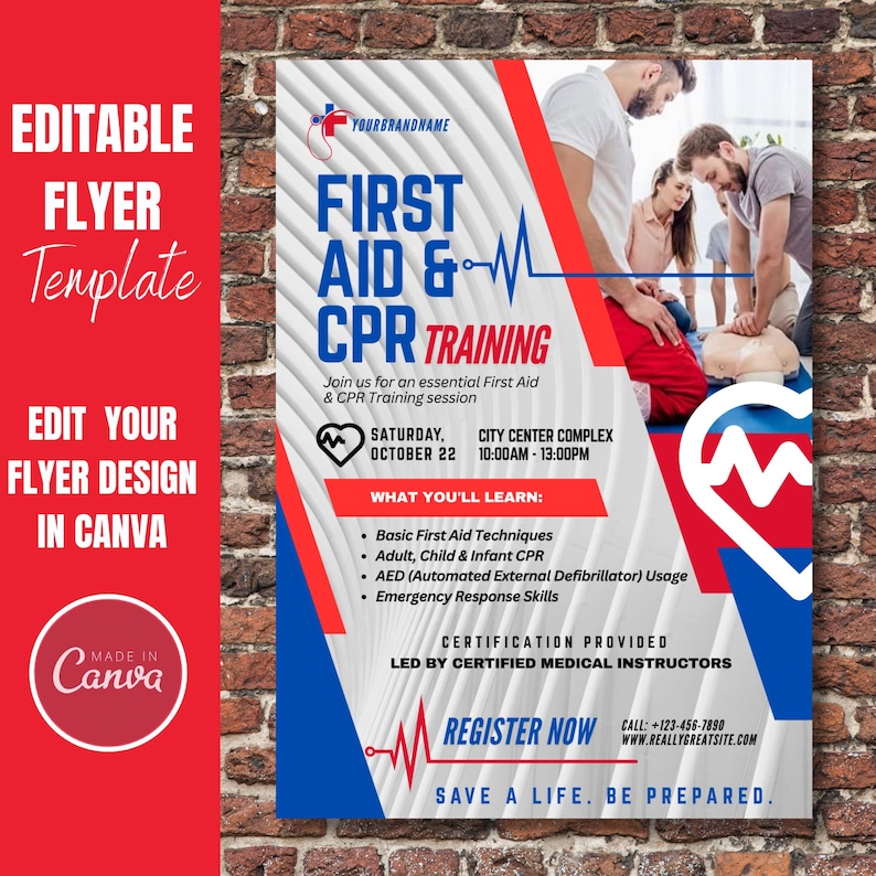 First Aid & CPR Training Flyer Template | Editable Canva Design ...