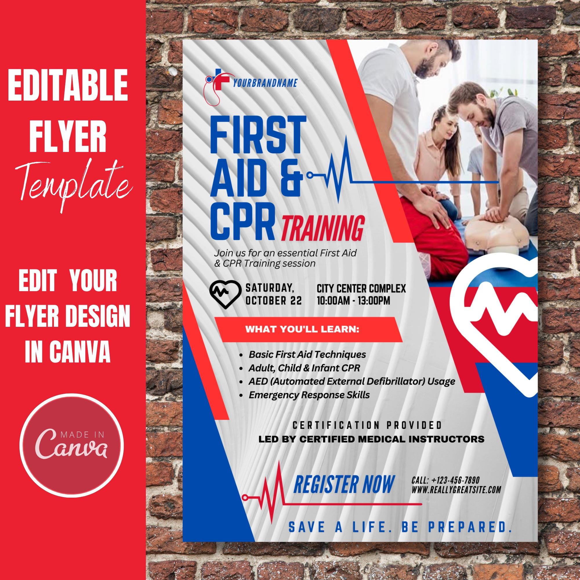 First Aid & CPR Training Flyer Template | Editable Canva Design ...