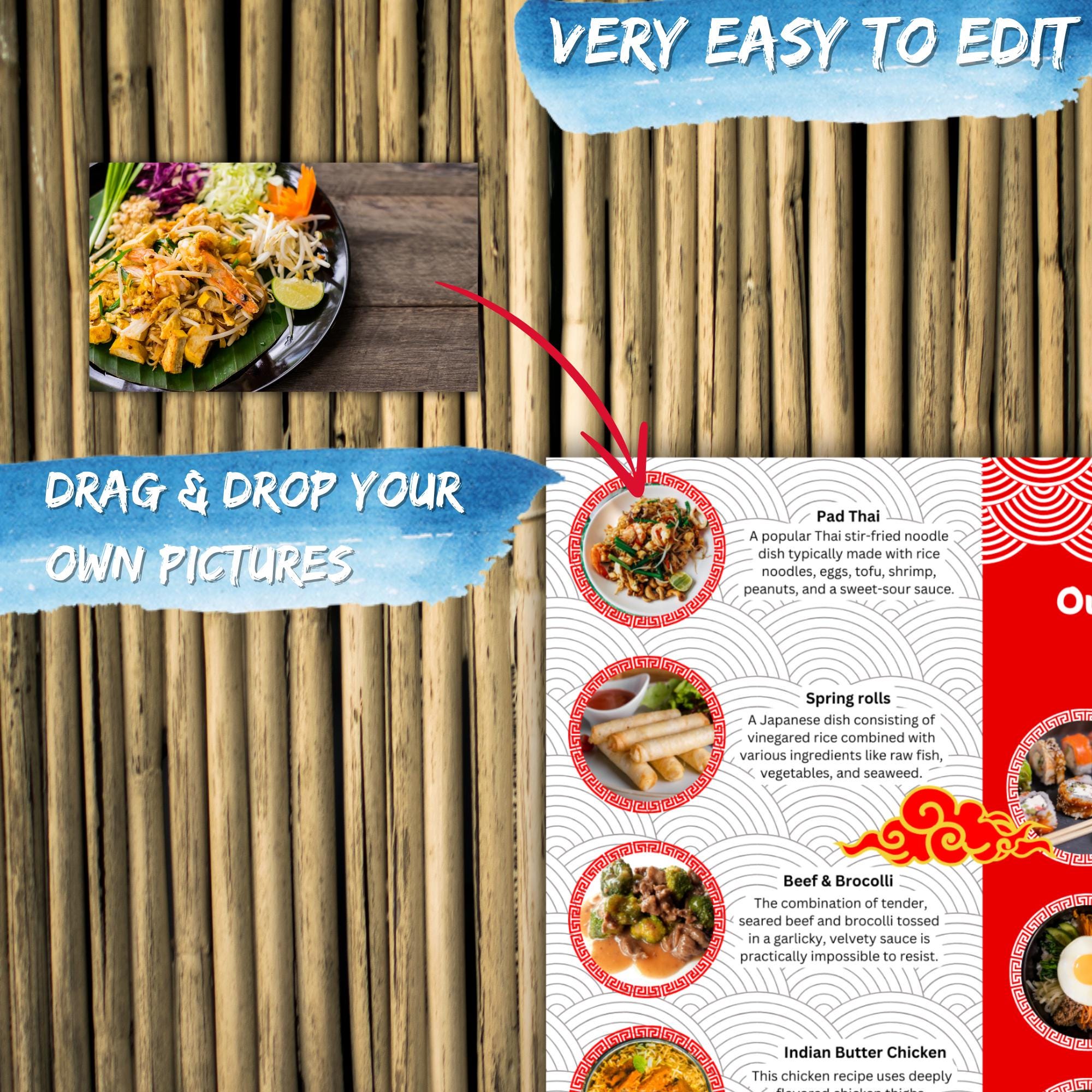 Asian Restaurant Menu Design - Trifold Template. Editable Premade Canva ...