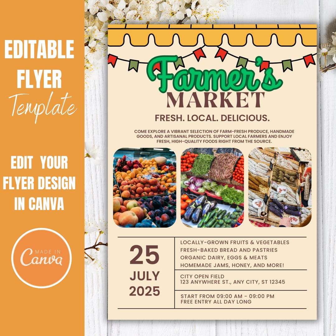 Farmers Market Flyer Template: Editable Canva Design (digital Download ...