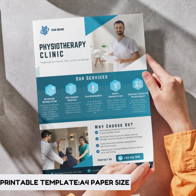 Physiotherapy Clinic Flyer Template: Customizable Canva Design - Etsy