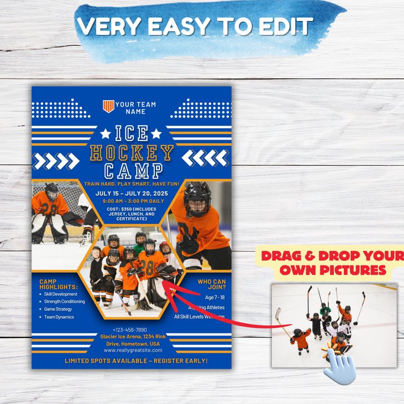 Editable Ice Hockey Camp Flyer Template: Canva Design (A4) - Etsy