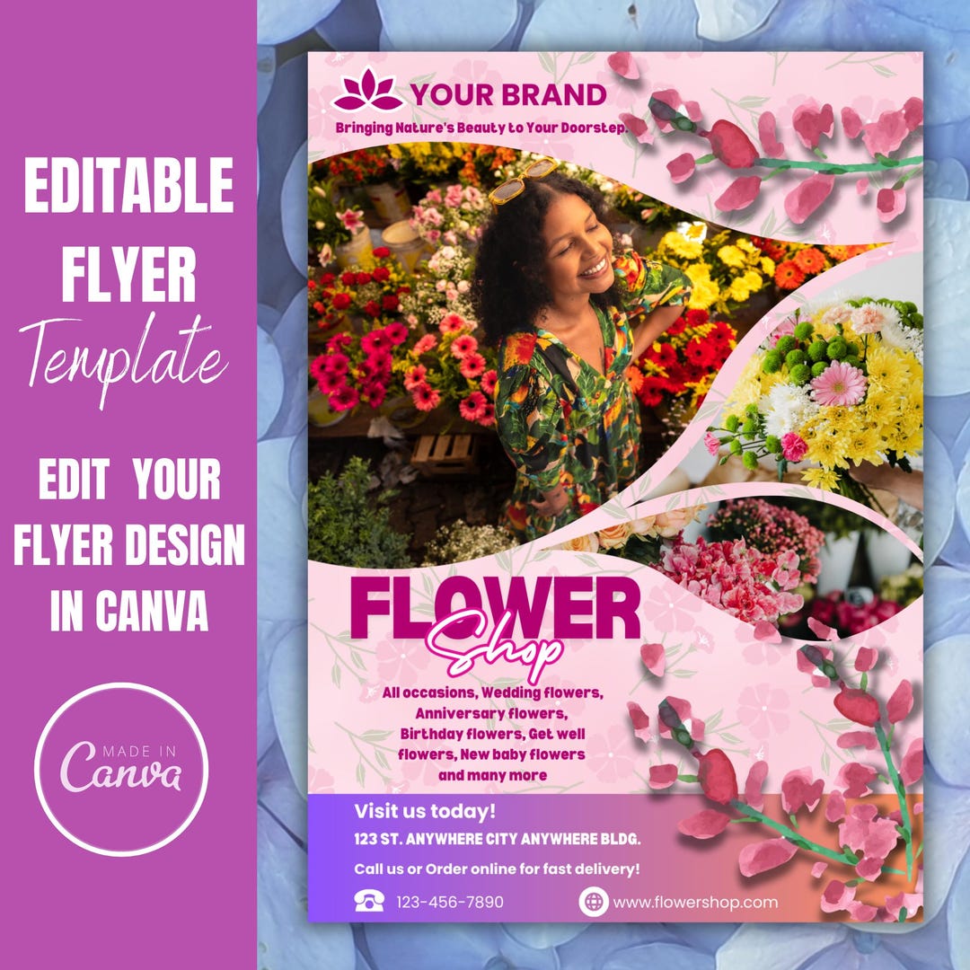 Flower Shop Flyer Template: Printable Canva Design (instant Download ...