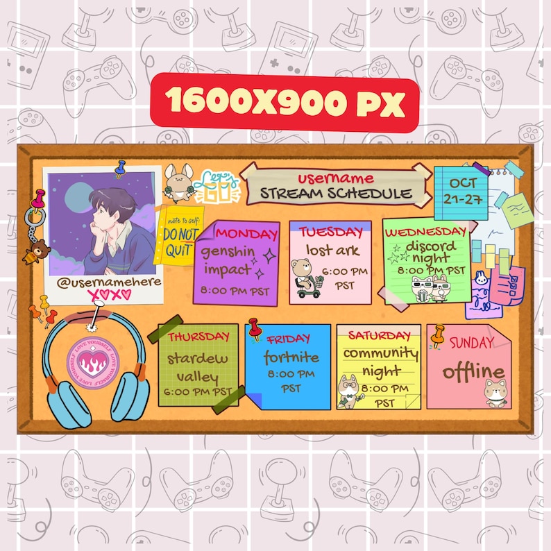 Customizable Stream Schedule Template| Gaming Twitch & Youtube | Cute ...