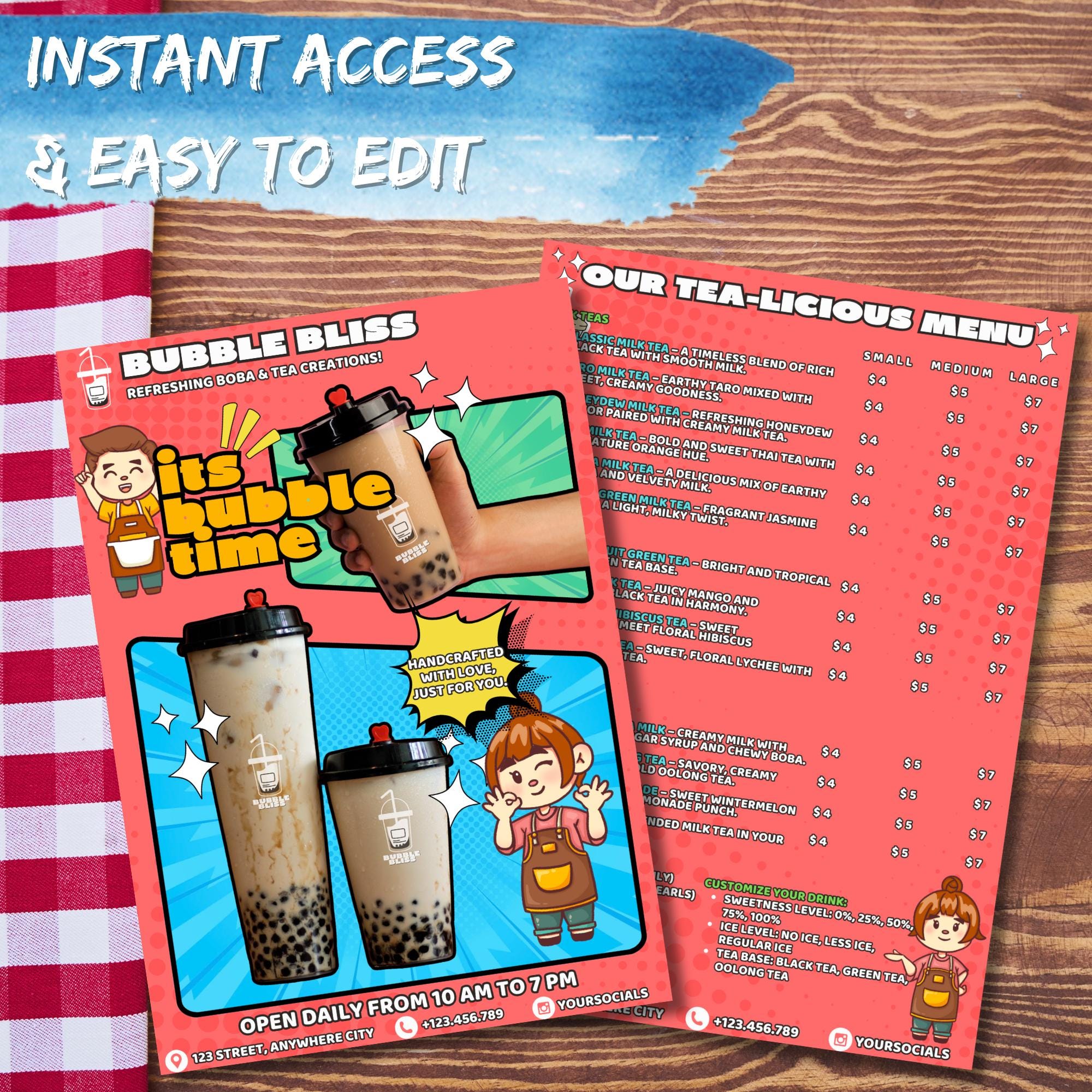 Customizable Milk Tea Menu Template . Bubble Tea Shop Menu Design ...