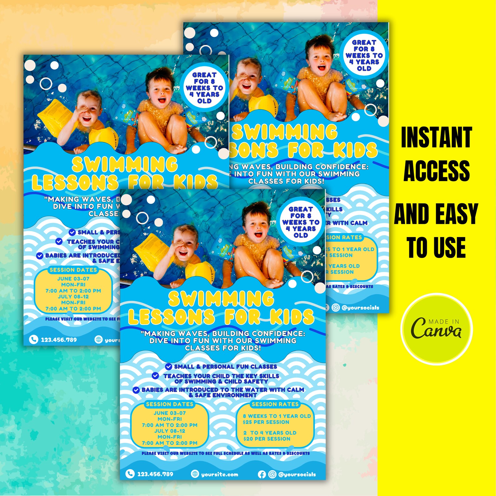 Kids Swimming Lesson Flyer Template: Editable Canva Design - Etsy
