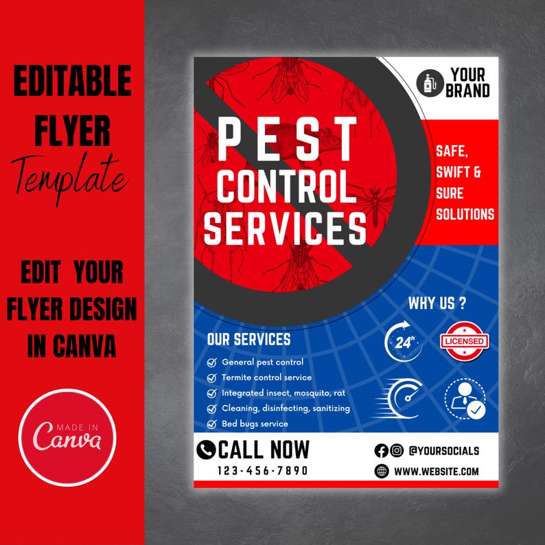 Pest Control Services Flyer Template. Printable Digital Download. Canva ...