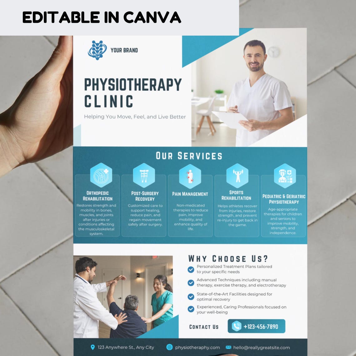 Modèle de Flyer de clinique de physiothérapie : design sur toile ...