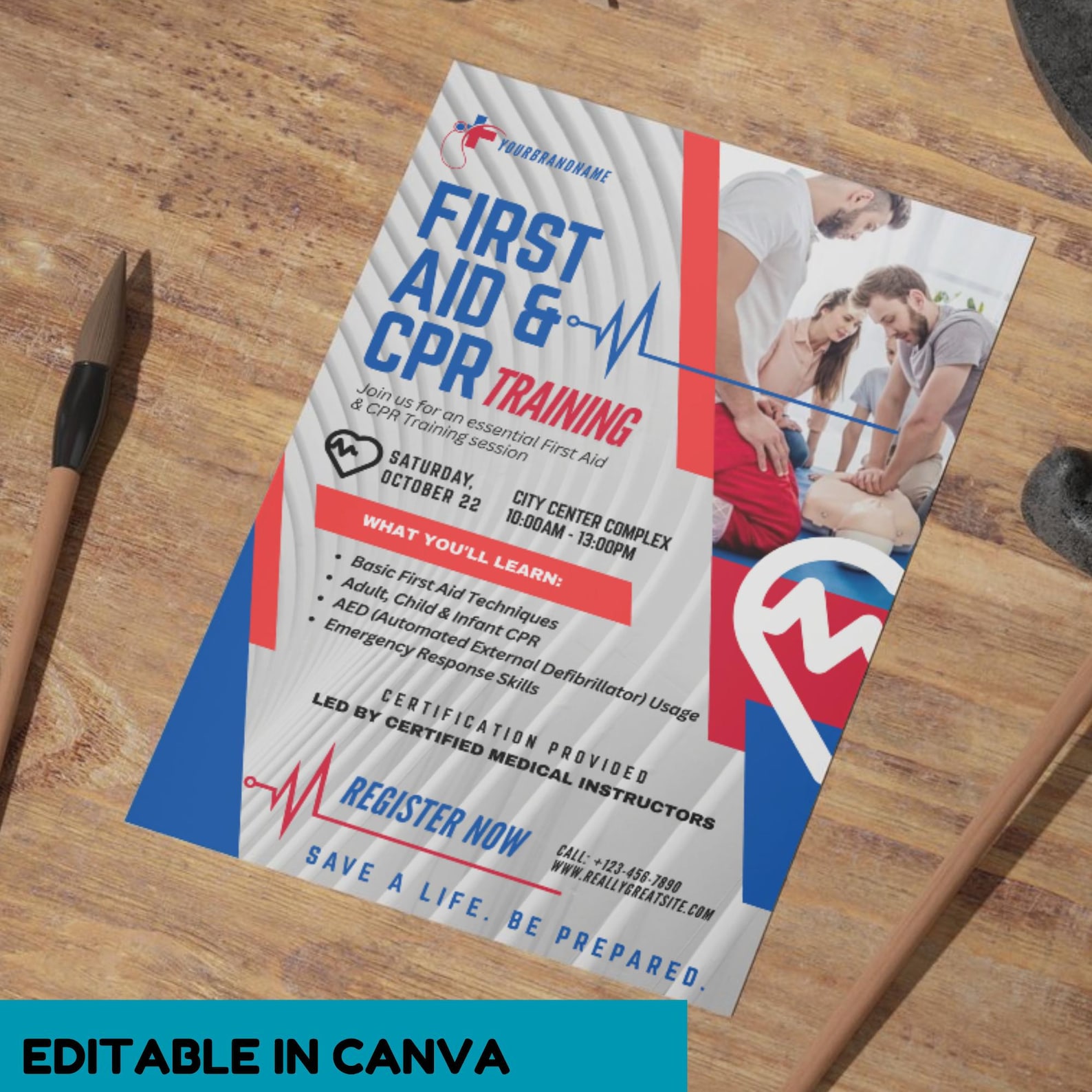 CPR Training Flyer Template: Editable Emergency Medical Poster (canva ...