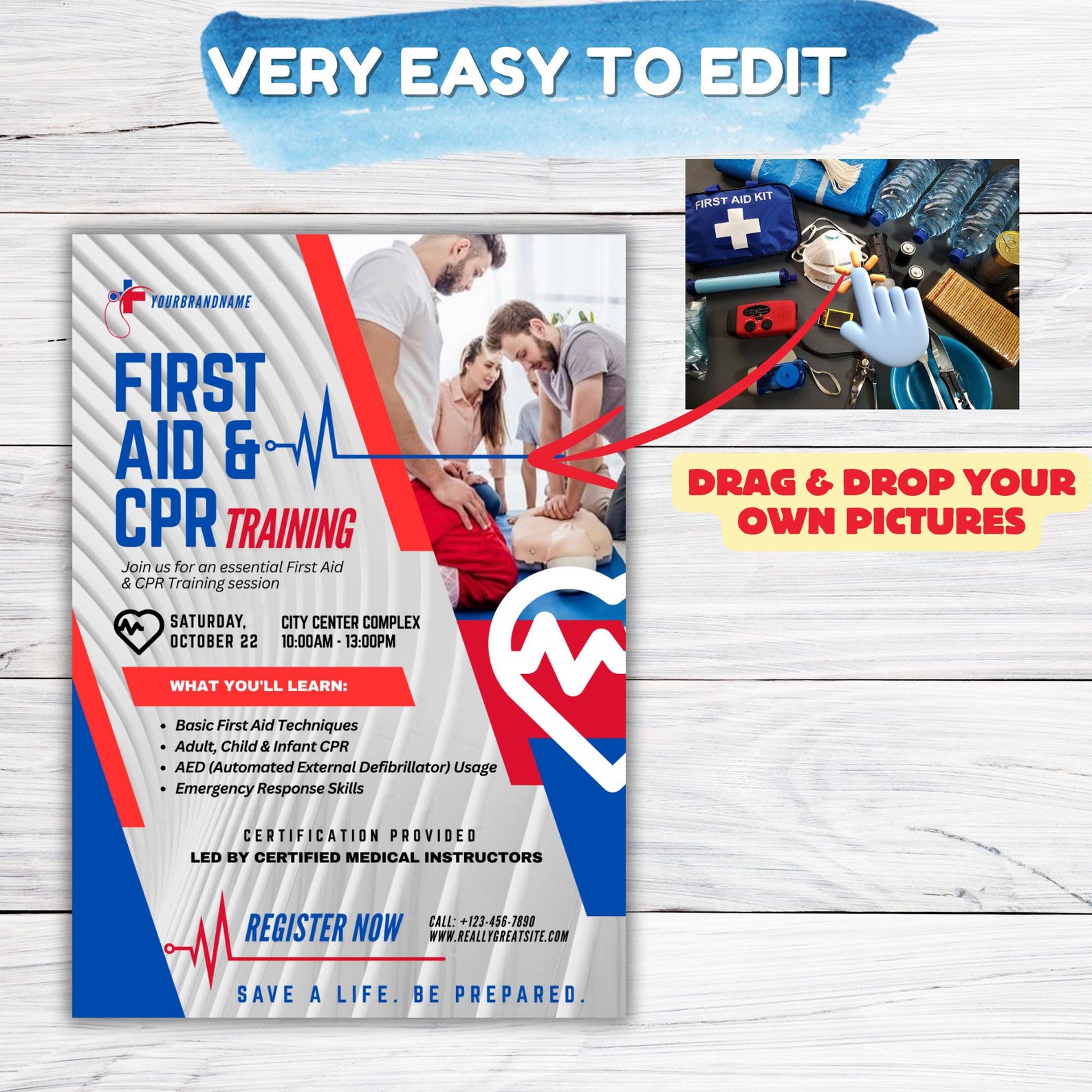 CPR Training Flyer Template: Editable Emergency Medical Poster (canva ...
