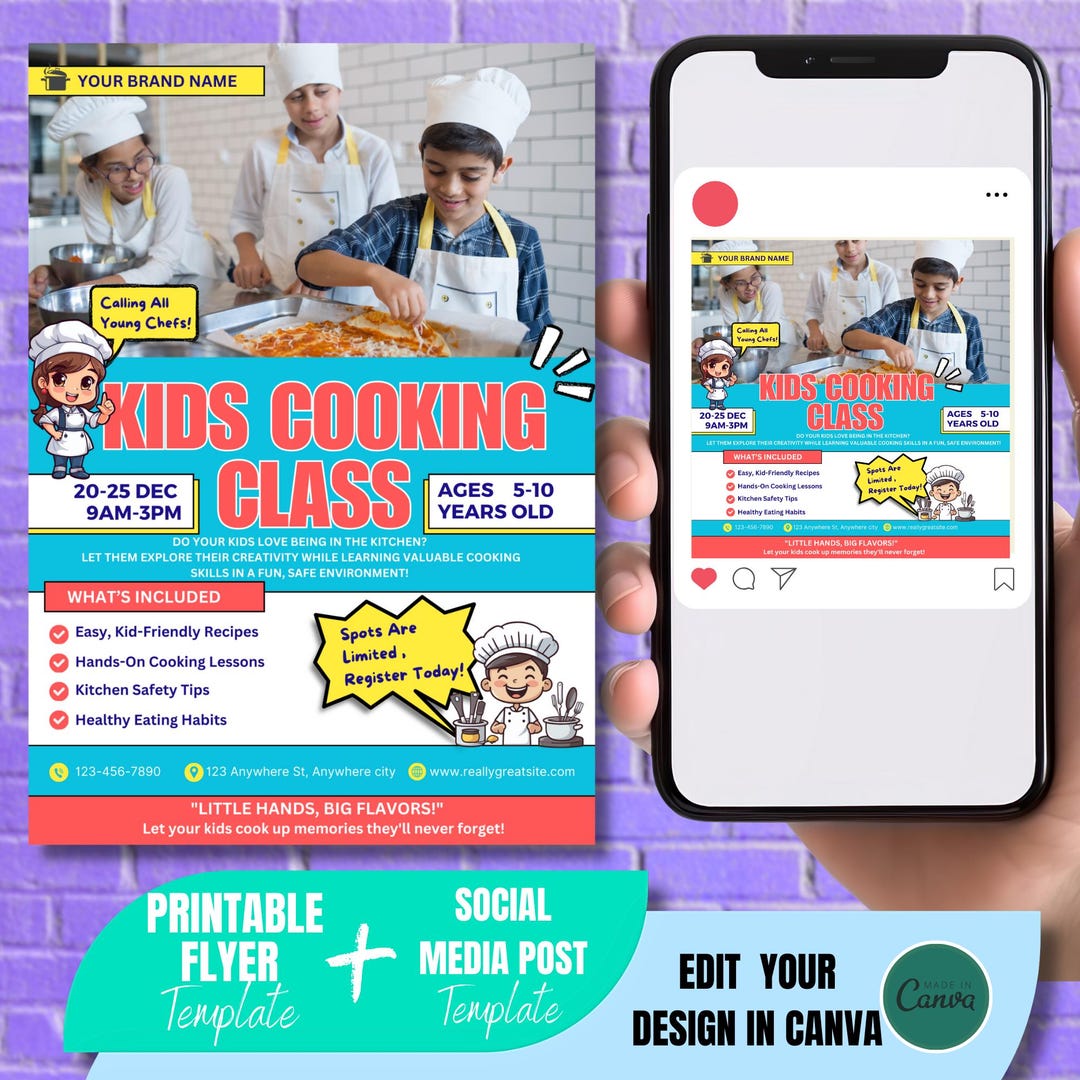 Kids Cooking Class Flyer: Editable Canva Template (printable & Social ...