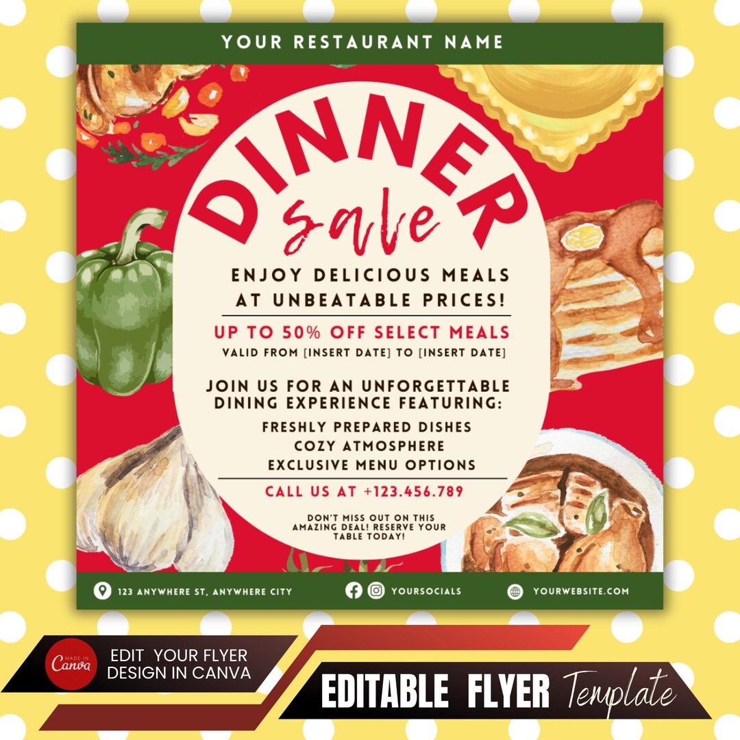 Editable Dinner Sale Flyer Template, Digital Download. Premade Canva ...