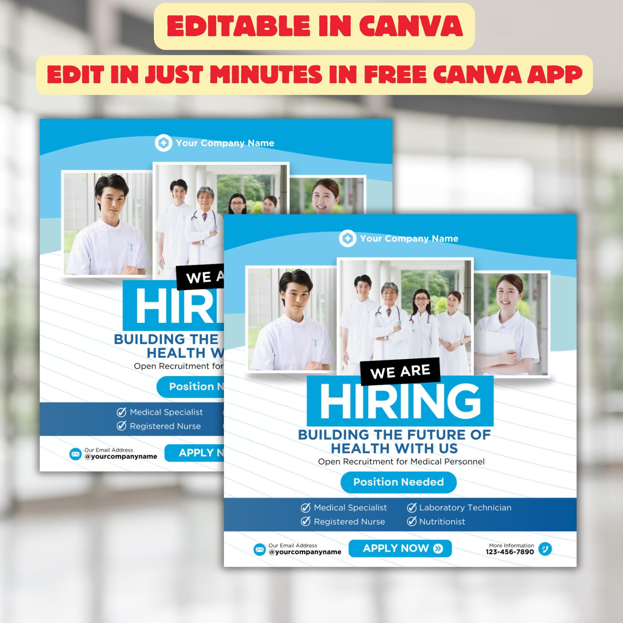 Medical Staff Hiring Flyer Template | Editable Recruitment Ad Design ...