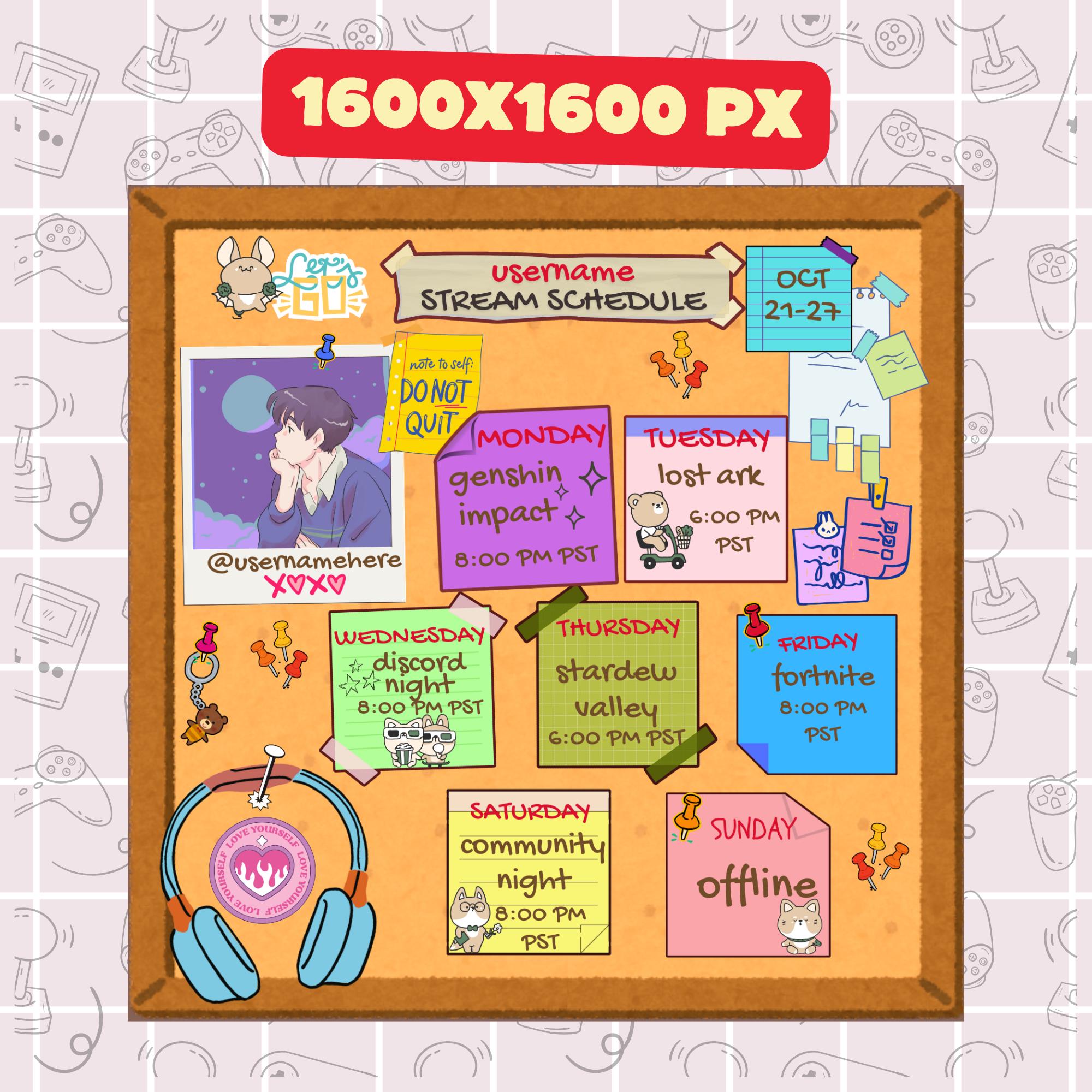 Customizable Stream Schedule Template Gaming Twitch Cute