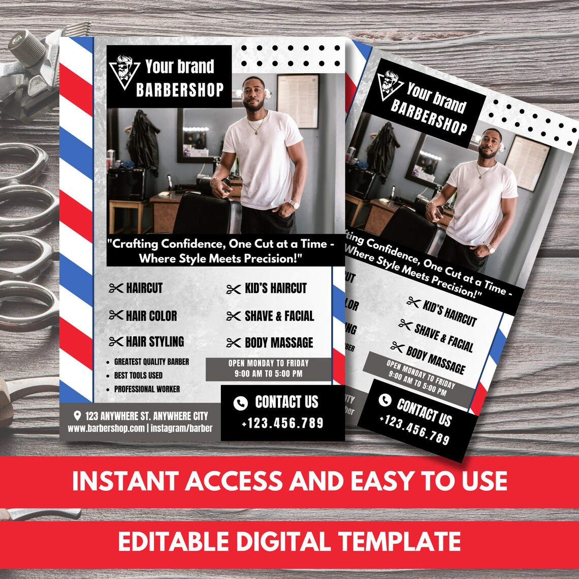 Barbershop Protional Flyer, Digital Editable Template. Canva Premade ...