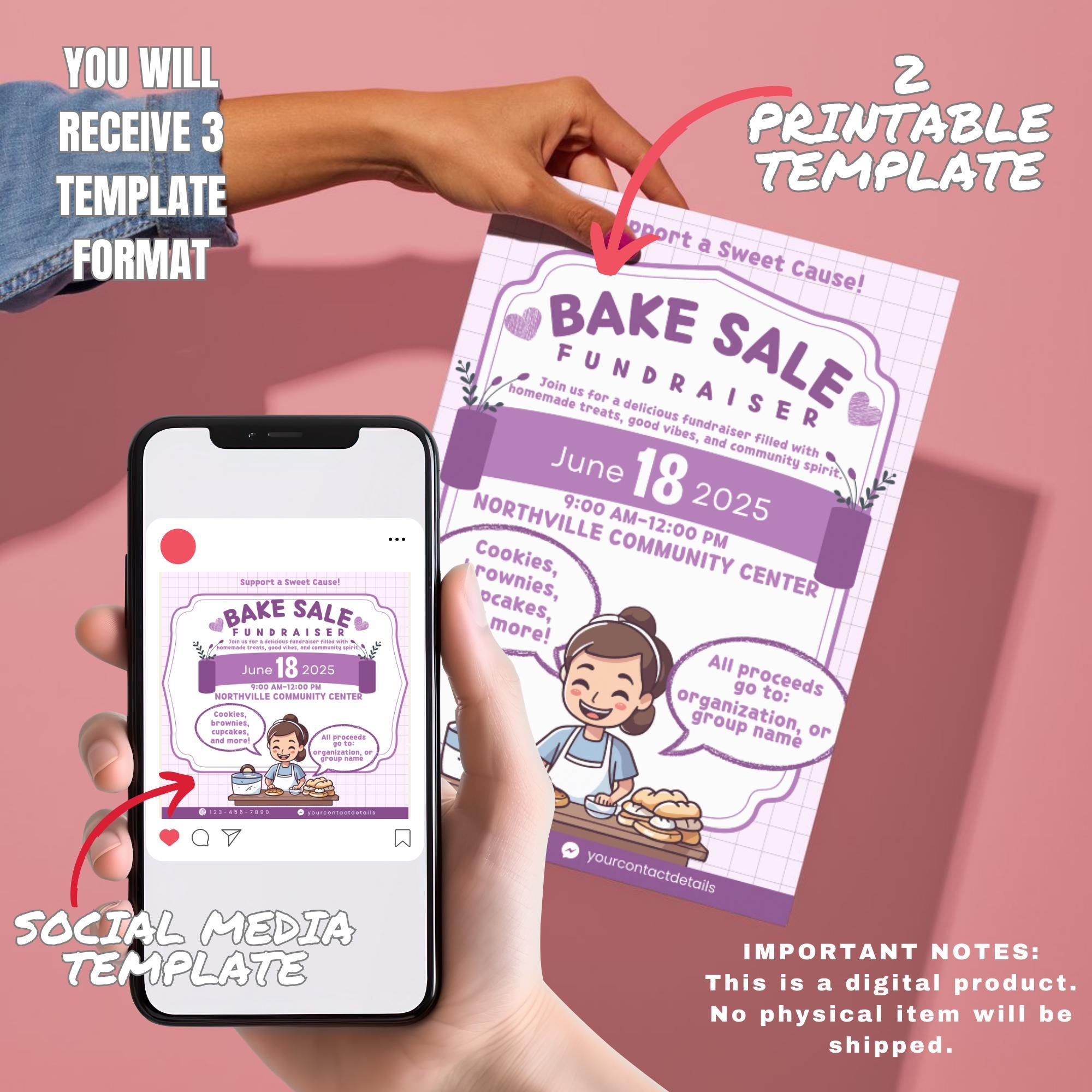 Bake Sale Fundraiser Flyer Template | Editable, Printable and Social ...