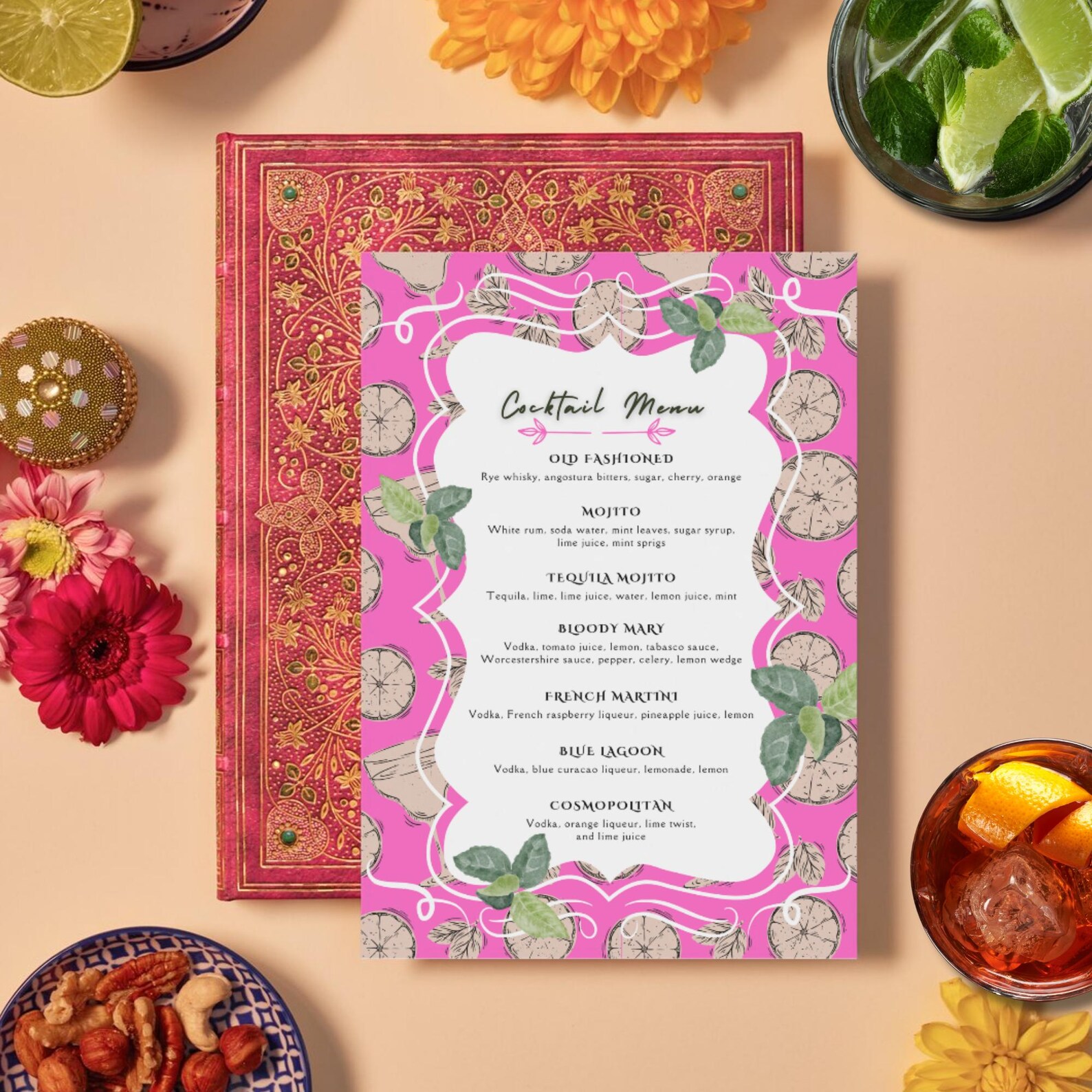 Cocktail Menu Editable Template. Instant Digital Download. Bar Cocktail ...