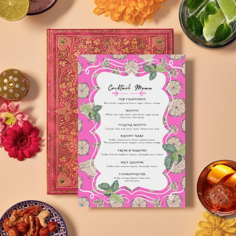 Cocktail Menu Editable Template. Instant Digital Download. Bar Cocktail ...