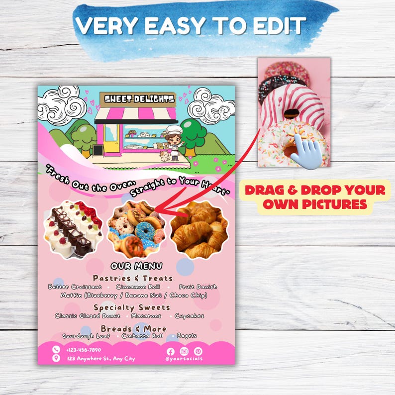 Editable Pastry Shop Menu Flyer Template: Bakery Design (A4 Canva) - Etsy